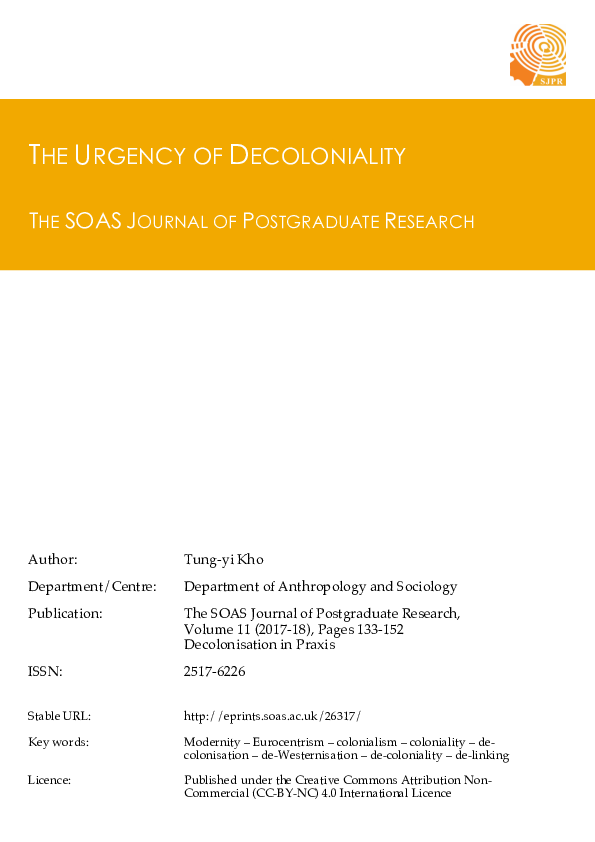 (PDF) The Urgency of Decoloniality
