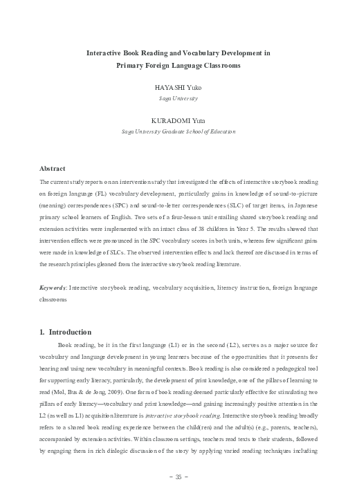 (PDF) Interactive Book Reading and Vocabulary Development in Primary Foreign Language Classrooms ...