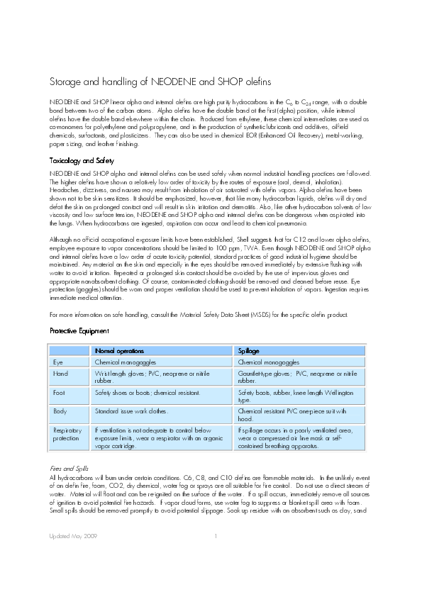 (PDF) Storage and handling of NEODENE and SHOP olefins