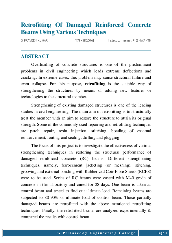 (PDF) Retrofitting Of Damaged Reinforced Concrete Beams Using Various Techniques