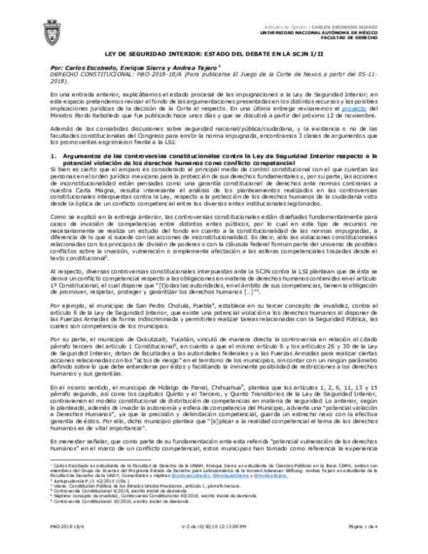 (PDF) Ley de Seguridad Interior: Análisis del fondo de sus impugnaciones