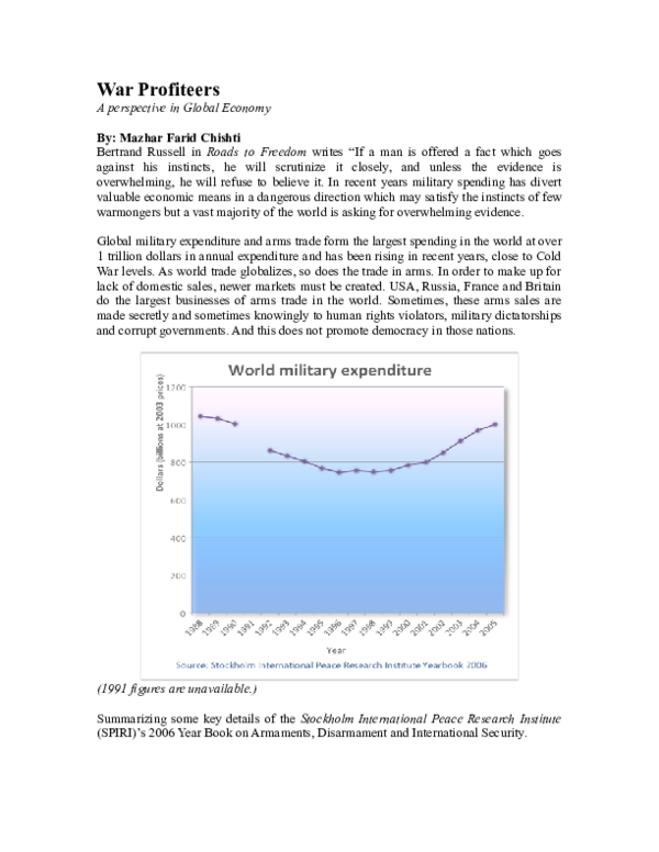 (DOC) War Profiteers, A perspective in Global Economy