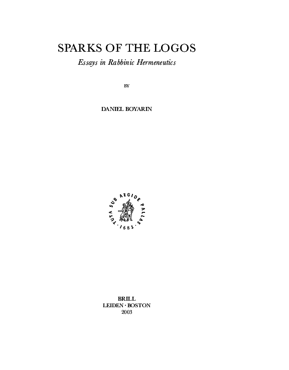 (PDF) Daniel Boyarin, *Sparks of the Logos: Essays in Rabbinic ...