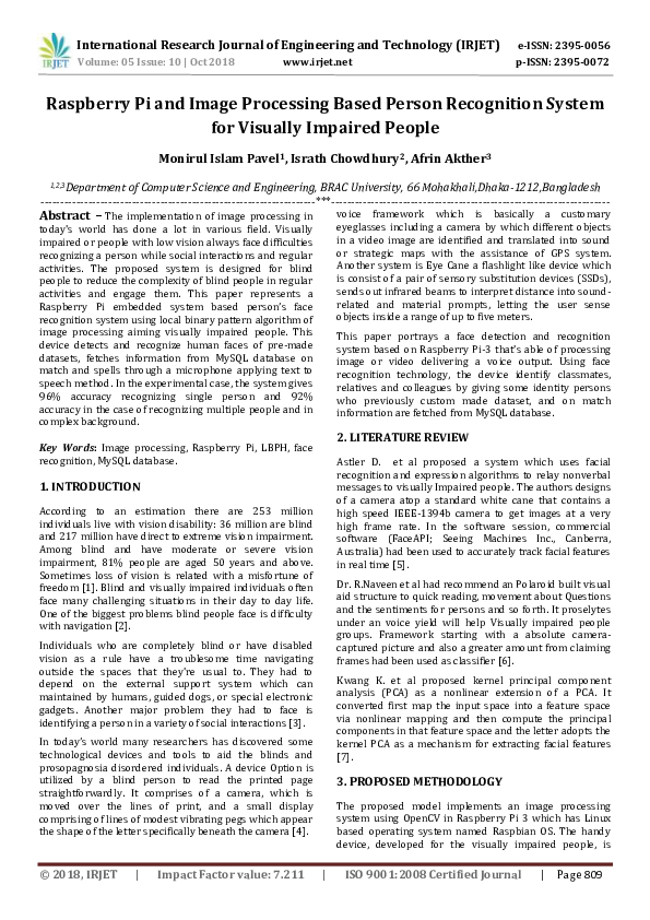 Pdf Irjet Raspberry Pi And Image Processing Based Person Recognition System For Visually