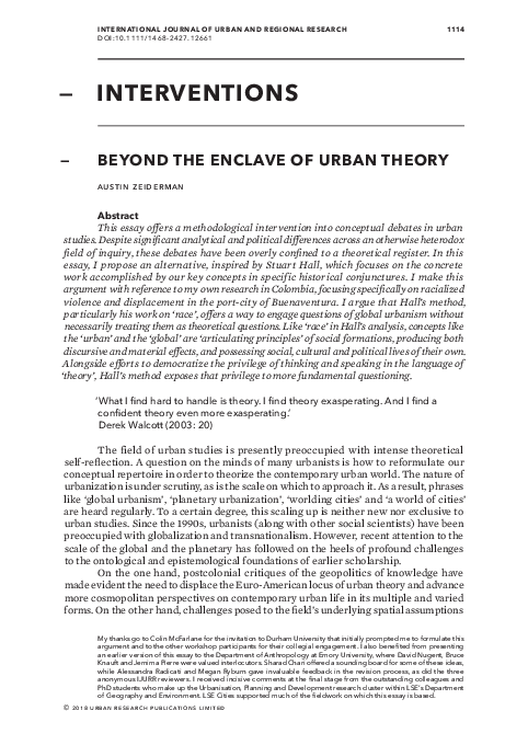 (PDF) Beyond the Enclave of Urban Theory