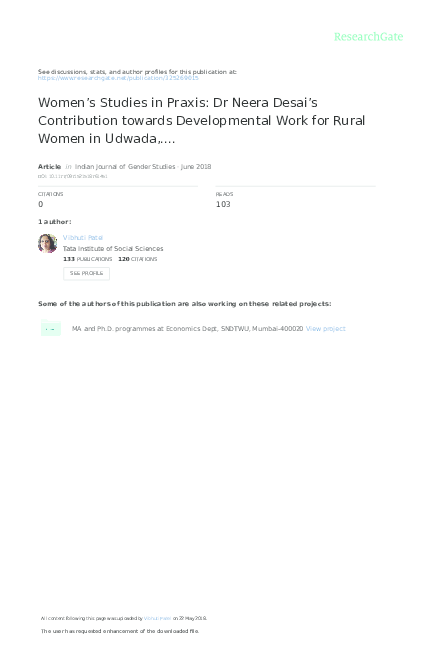 (PDF) Dr. Neera Desai's Impact on Rural Women's Studies