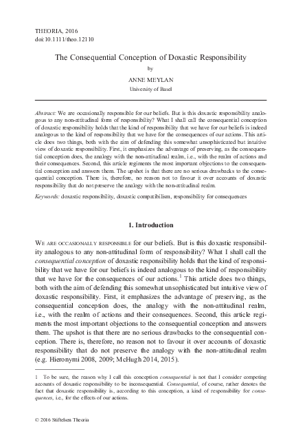 (PDF) The Consequential Conception of Doxastic Responsibility