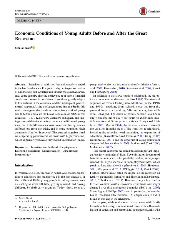 (PDF) Economic Conditions of Young Adults Before and After the Great ...