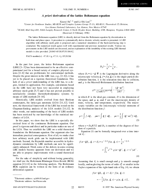 Pdf A Priori Derivation Of The Lattice Boltzmann Equation
