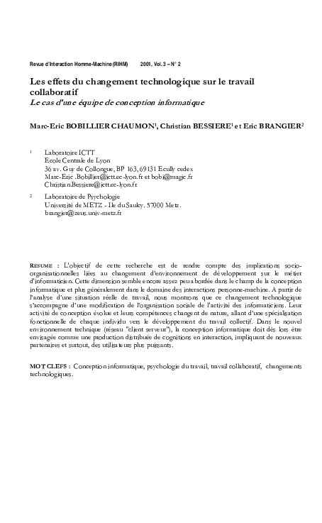 (PDF) Les effets du changement technologique sur le travail collaboratif