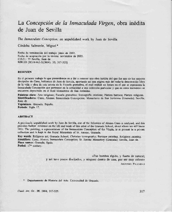 (PDF) La Concepción de la Inmaculada Virgen, obra inédita de Juan de ...