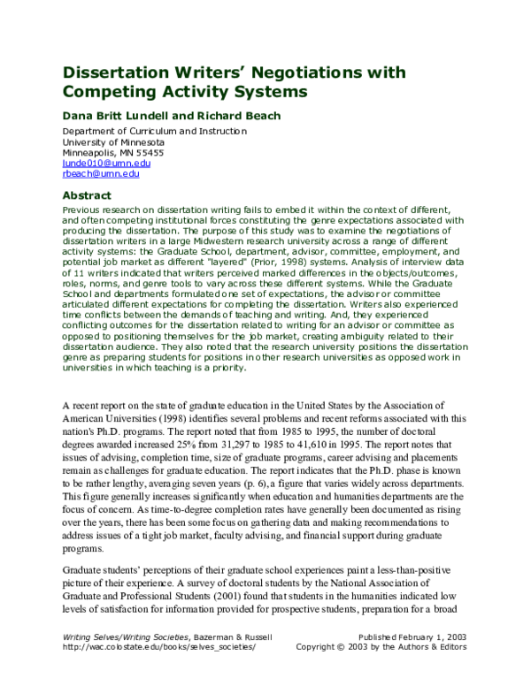 (PDF) Dissertation Writers' Negotiations with Competing Activity Systems