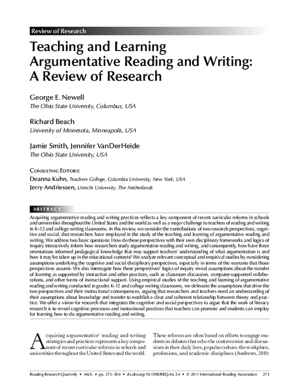 (PDF) Teaching and Learning Argumentative Reading and Writing: A Review ...
