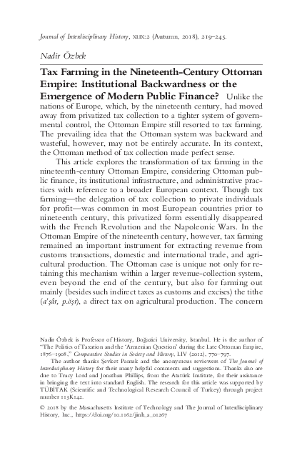 (PDF) Özbek, Nadir. "Tax Farming in the Nineteenth-Century Ottoman ...
