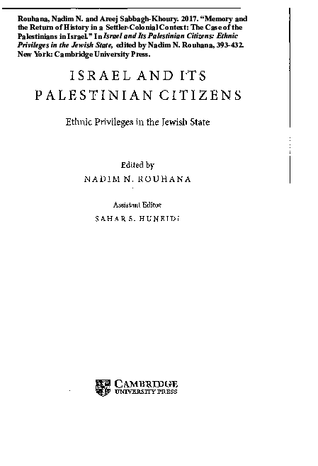 (PDF) Memory and the Return of History in a Settler Colonial Context