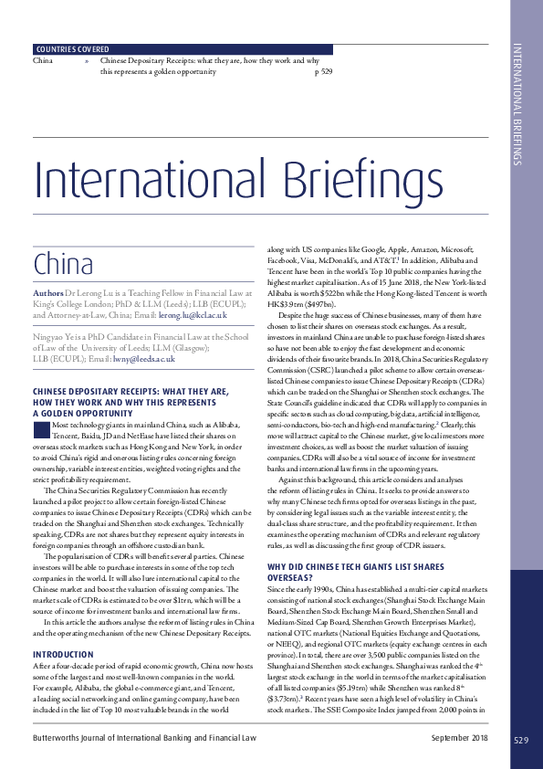 (PDF) Chinese Depositary Receipts: What They Are, How They Work and Why ...
