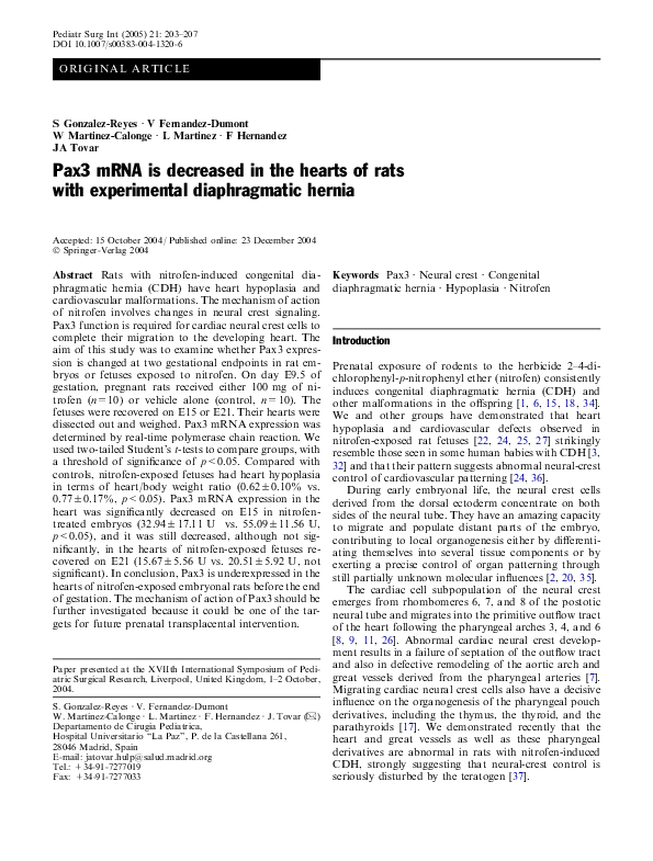 (PDF) Pax3 mRNA is decreased in the hearts of rats with experimental ...