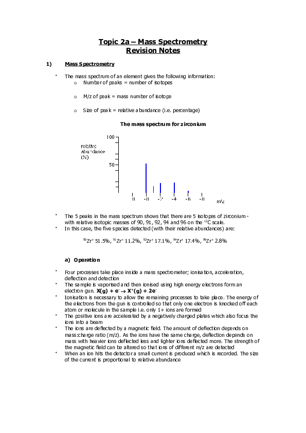 (DOC) Topic 2a – Mass Spectrometry Revision Notes