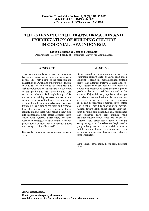 (PDF) THE INDIS STYLE: THE TRANSFORMATION AND HYBRIDIZATION OF BUILDING ...