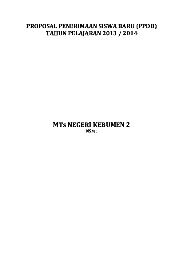(DOC) PROPOSAL PENERIMAAN SISWA BARU (PPDB) MTs NEGERI KEBUMEN 2 NSM