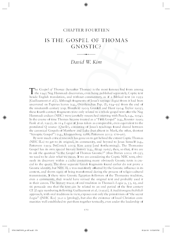 (PDF) IS THE GOSPEL OF THOMAS GNOSTIC