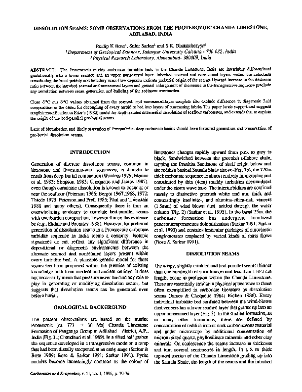 (PDF) Dissolution seams: Some observations from the Proterozoic Chanda ...