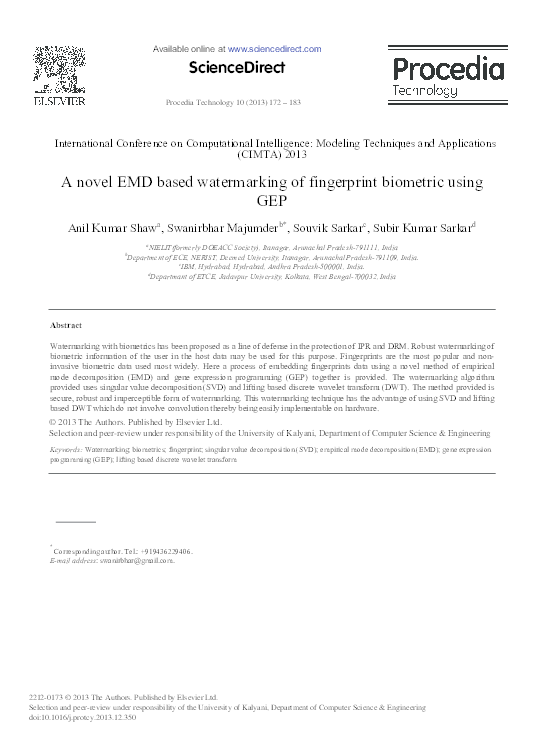 (PDF) A Novel EMD based Watermarking of Fingerprint Biometric Using GEP