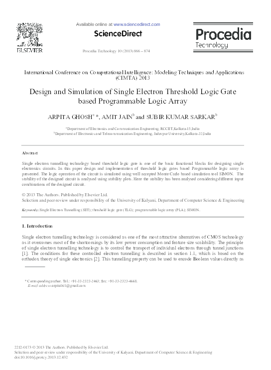 Pdf Design And Simulation Of Single Electron Threshold Logic Gate