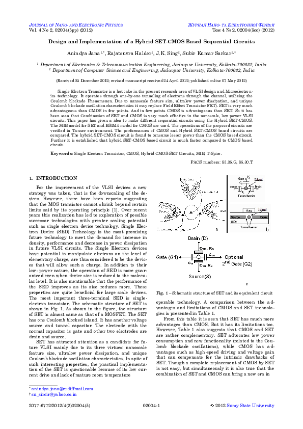 (PDF) Design and implementation of a hybrid SET-CMOS based Hi-speed and ...