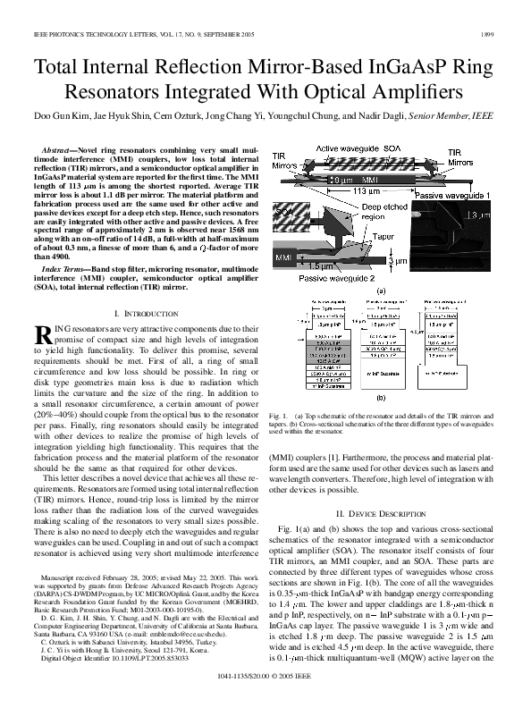 (PDF) Total internal reflection mirror-based InGaAsP ring resonators integrated with optical ...
