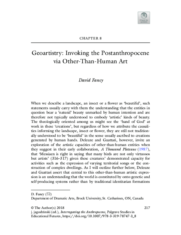 (PDF) Fancy, David. ‘Geoartistry: Invoking the Postanthropocene Via ...
