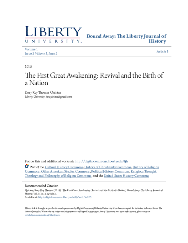 (PDF) The First Great Awakening: Revival and the Birth of a Nation