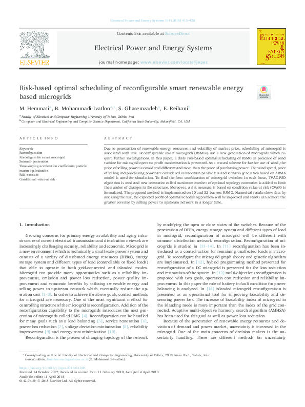 Pdf Risk Based Optimal Scheduling Of Reconfigurable Smart Renewable