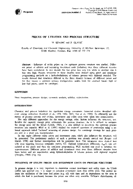 (PDF) Prices of utilities and process structure