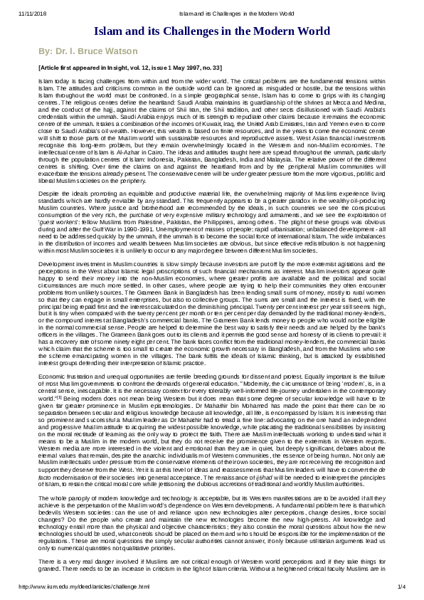 (PDF) Islam and its Challenges in the Modern World