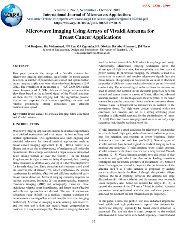 Pdf Microwave Imaging Using Arrays Of Vivaldi Antenna For Breast