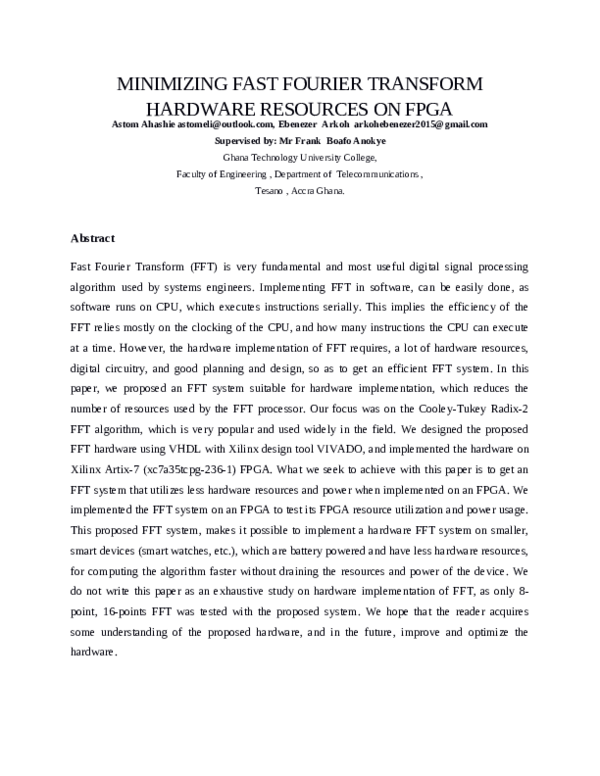 (PDF) MINIMIZING FAST FOURIER TRANSFORM HARDWARE RESOURCES ON FPGA