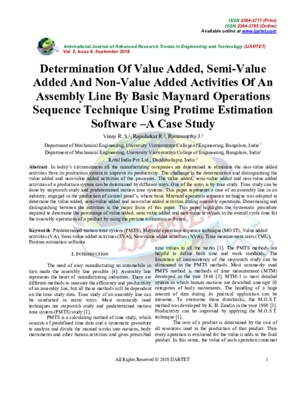 (PDF) Determination Of Value Added, Semi-Value Added And Non-Value Added Activities Of An ...