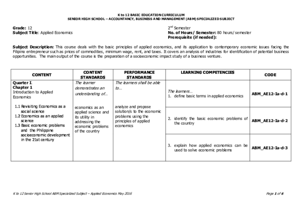 (PDF) K to 12 BASIC EDUCATION CURRICULUM SENIOR HIGH SCHOOL – ACCOUNTANCY, BUSINESS AND ...