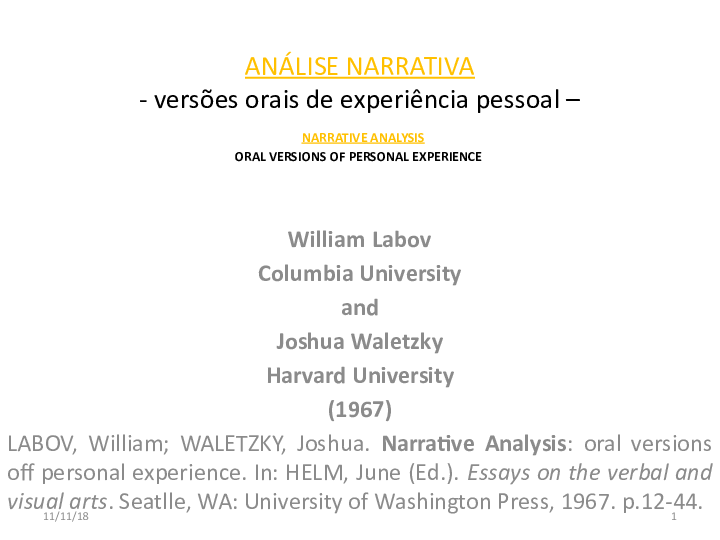 (PPT) LABOV & WALETZKY - ANÁLISE NARRATIVA - 1967 - versão A .pptx