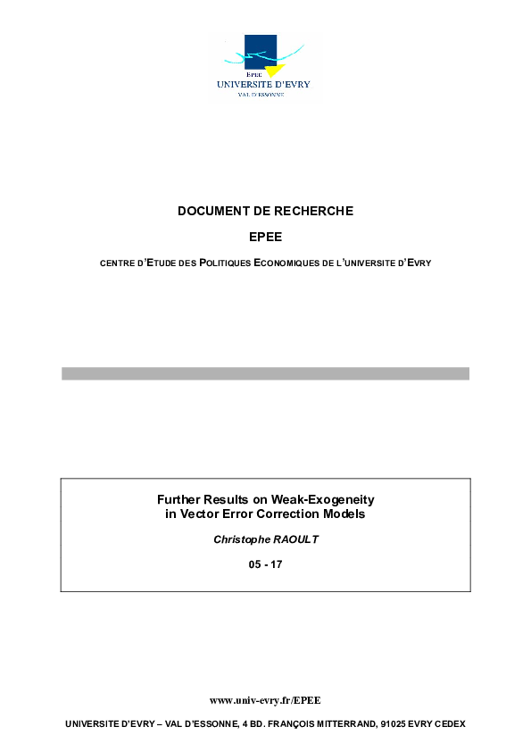 Pdf 5 A Necessary And Sufficient Condition For Weak Exogeneity In Vector Error Correction Models