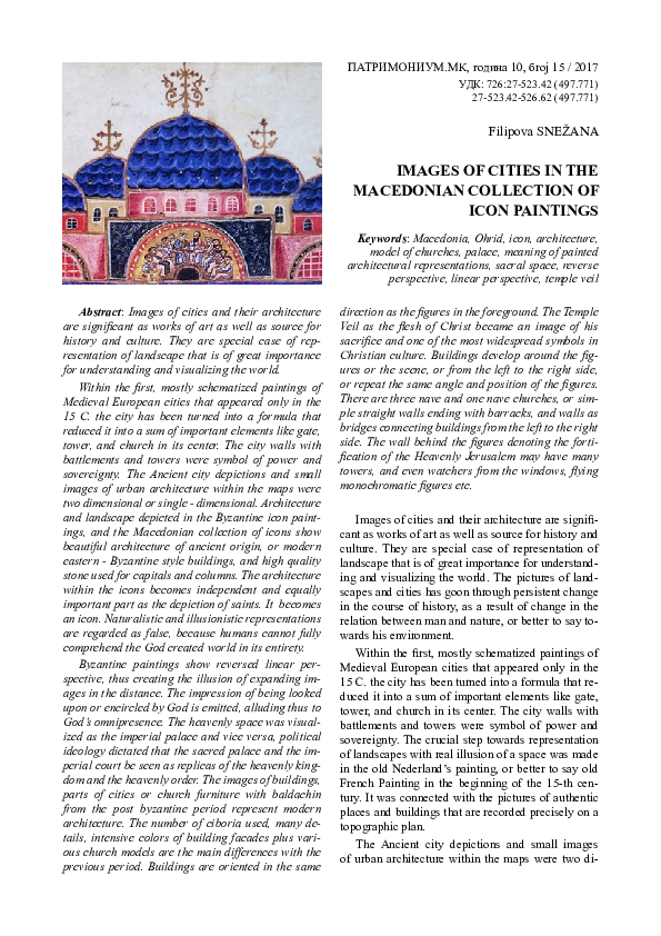 (PDF) IMAGES OF CITIES IN THE MACEDONIAN COLLECTION OF ICON PAINTINGS