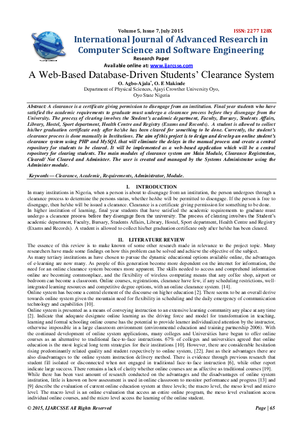 (PDF) A Web-Based Database-Driven Students' Clearance System