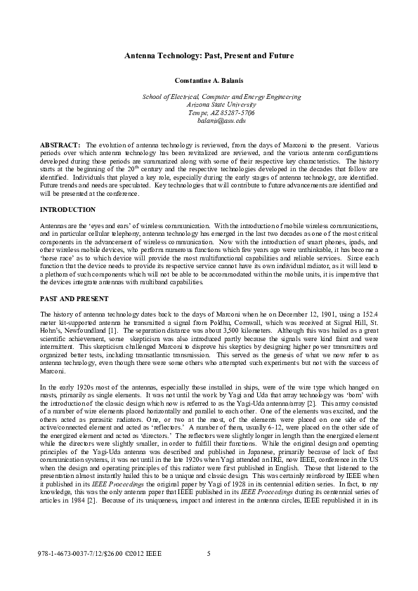 (PDF) Antenna Technology: Past, Present and Future