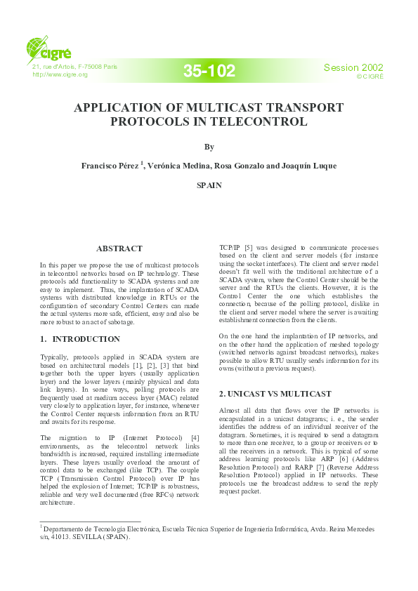 Pdf Application Of Multicast Transport Protocols In Telecontrol