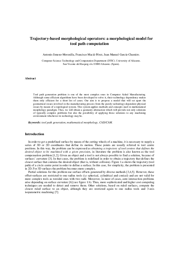 Pdf Trajectory Based Morphological Operators A Morphological Model For Tool Path Computation