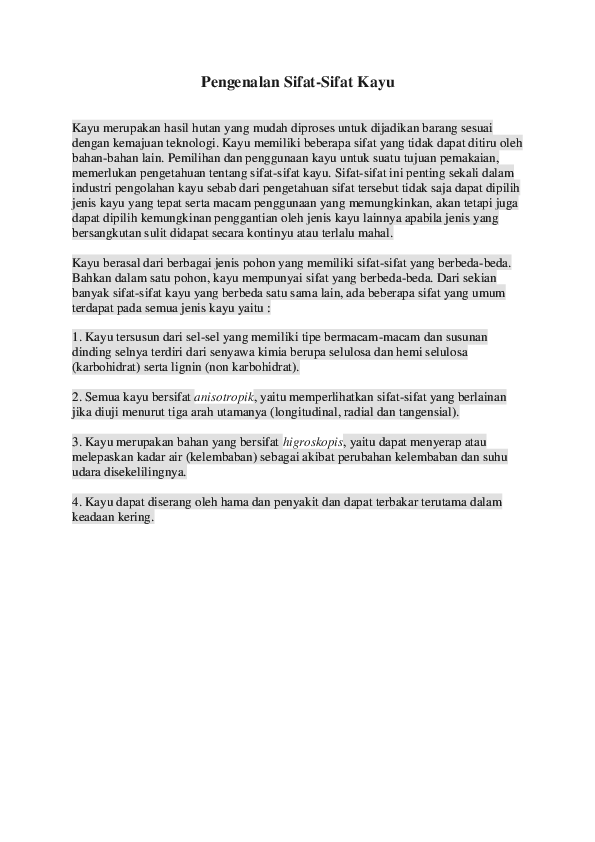 (DOC) Pengenalan Sifat-Sifat Kayu