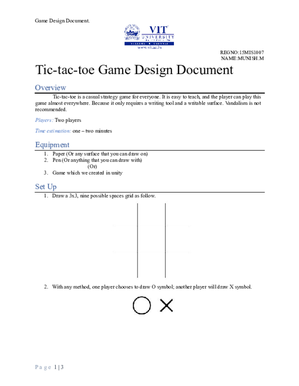 (DOC) Game Design Document. Tic-tac-toe Game Design Document