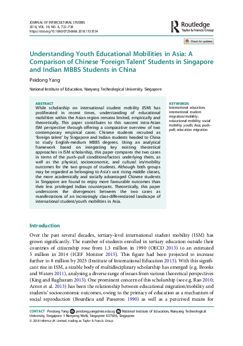 (PDF) Understanding Youth Educational Mobilities in Asia: A Comparison of Chinese 'Foreign ...