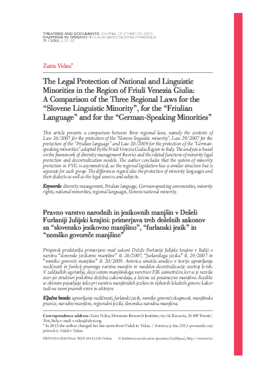 (PDF) The Legal Protection of National and Linguistic Minorities in the ...